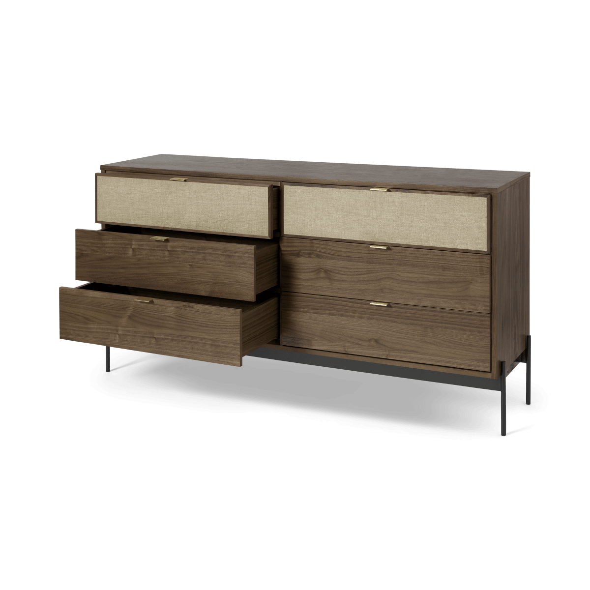 Balmore Wide Chest of Drawers, Walnut & Hessian • Sofas Etc