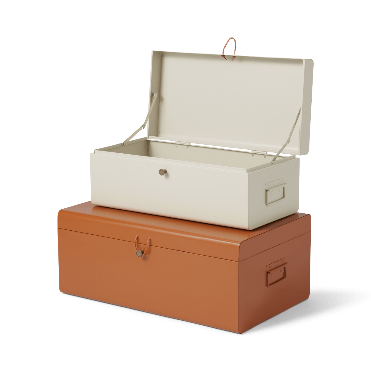 Daven Set of 2 Metal Storage Box Trunks, Burnt Orange & Off White ...