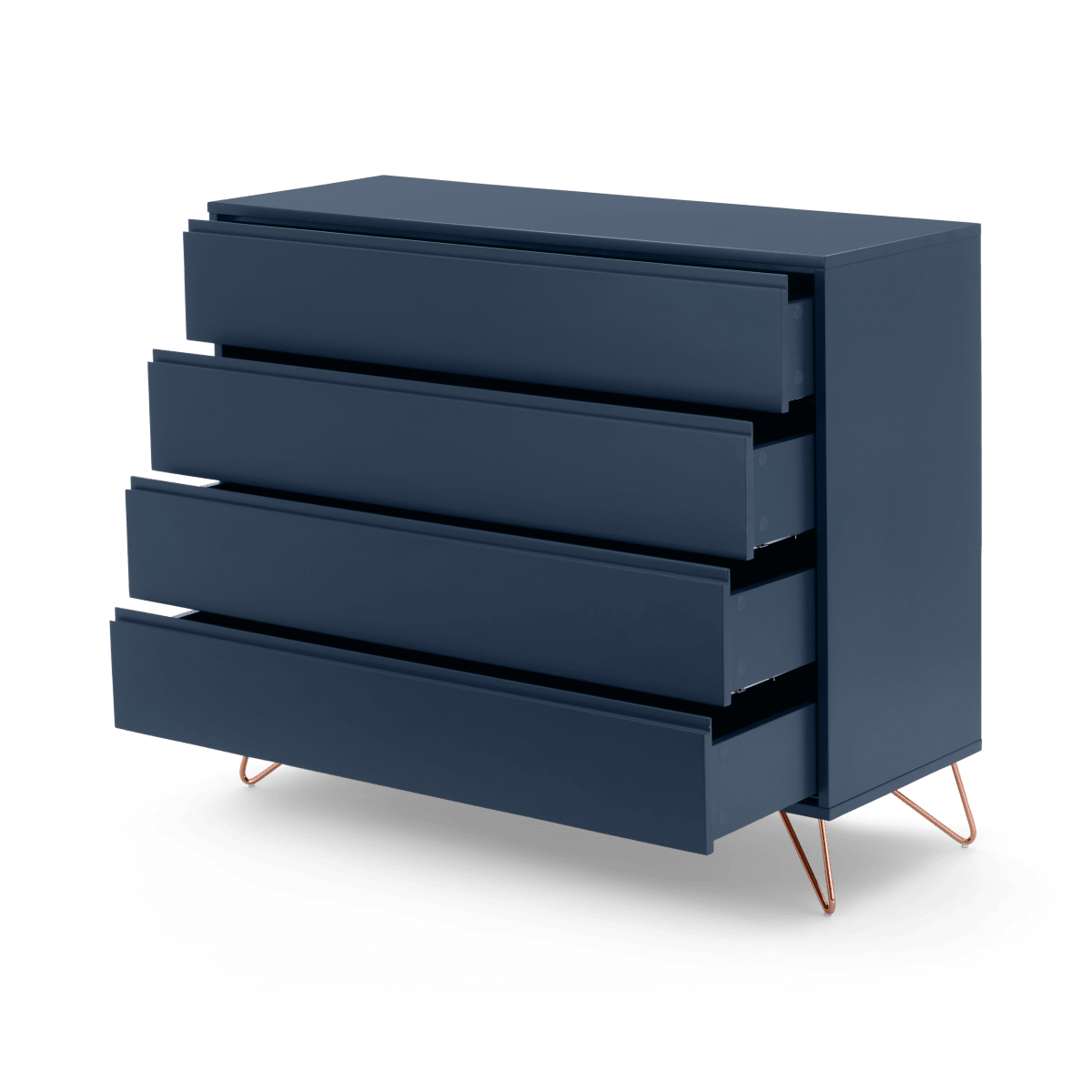 Elona Wide Chest of Drawers, Dark Blue & Copper • Sofas Etc